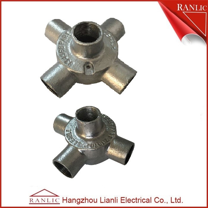 Malleable Round Four Way Junction Box For BS4568 BS31 Conduit , Sliver ...